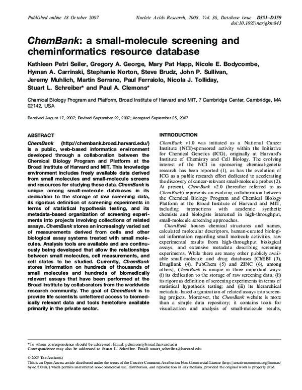 (PDF) ChemBank: a small-molecule screening and cheminformatics resource ...