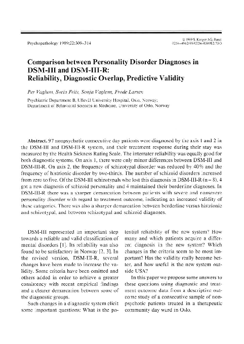 (PDF) Comparison between Personality Disorder Diagnoses in DSM-III and ...