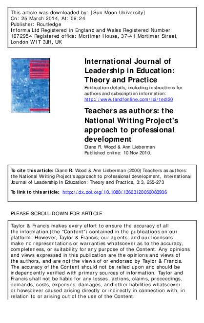 (PDF) Teachers as authors: the National Writing Project's approach to ...
