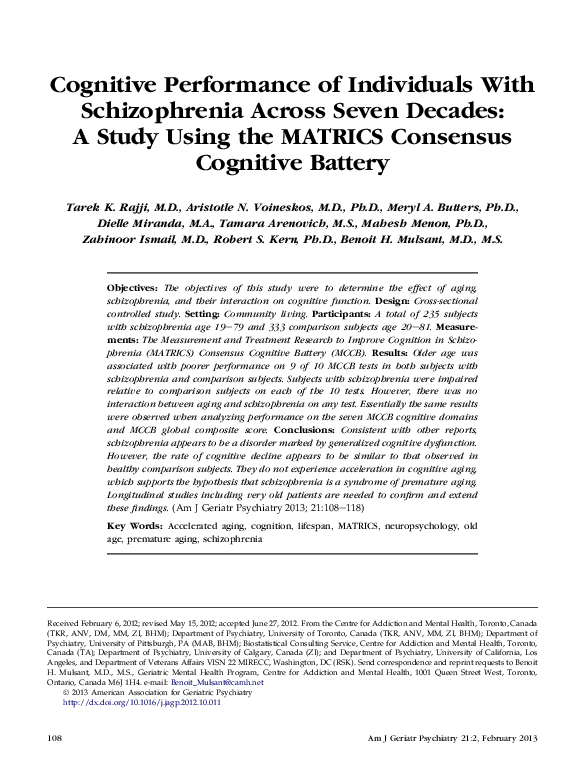 (PDF) Cognitive performance of individuals with schizophrenia across ...