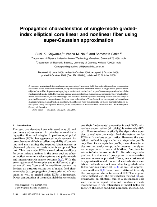 Pdf Propagation Characteristics Of Single Mode Graded Index