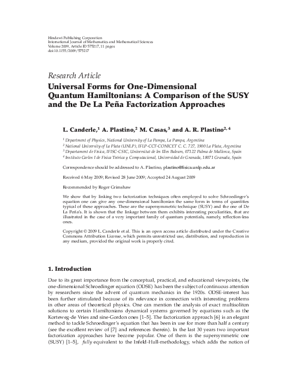 Pdf Universal Forms For One Dimensional Quantum Hamiltonians A Comparison Of The Susy And The