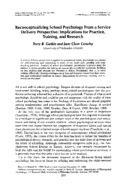 (PDF) Reconceptualizing school psychology from a service delivery ...