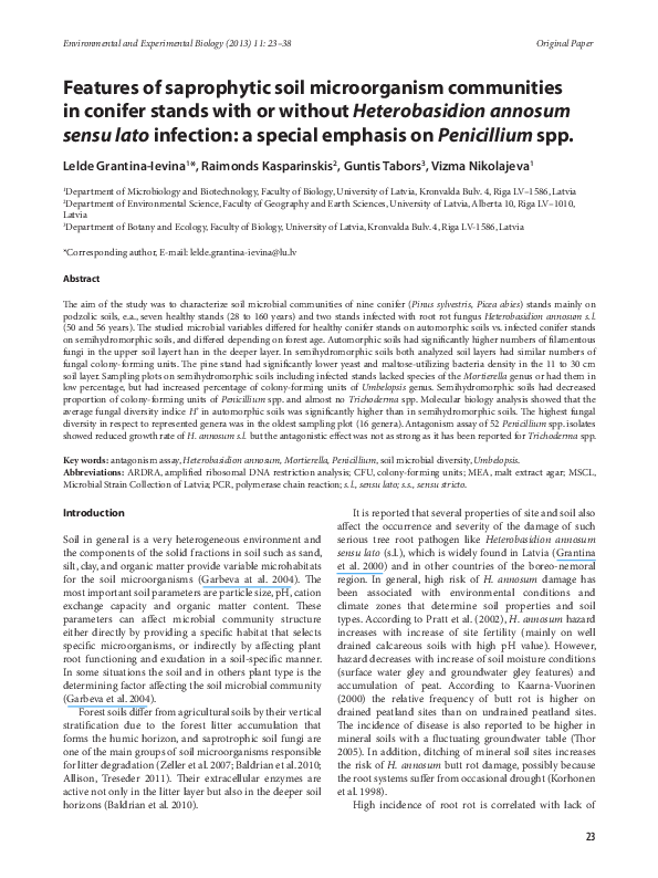 (PDF) Soil Microbial Communities in Conifers and Heterobasidion Infection