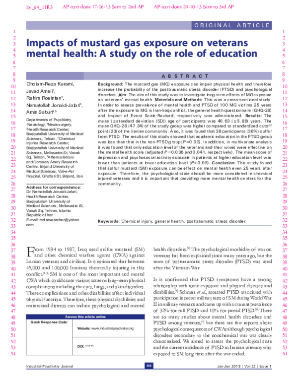 (PDF) Impacts of mustard gas exposure on veterans mental health: A ...