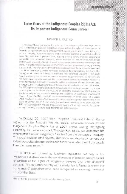(PDF) Three Years of the the Indigenous Peoples Rights Act: Its Impact ...