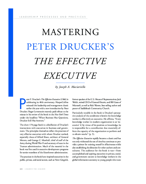 (PDF) Mastering Peter Drucker'sThe Effective Executive