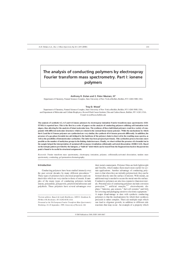 (PDF) The analysis of conducting polymers by electrospray Fourier ...