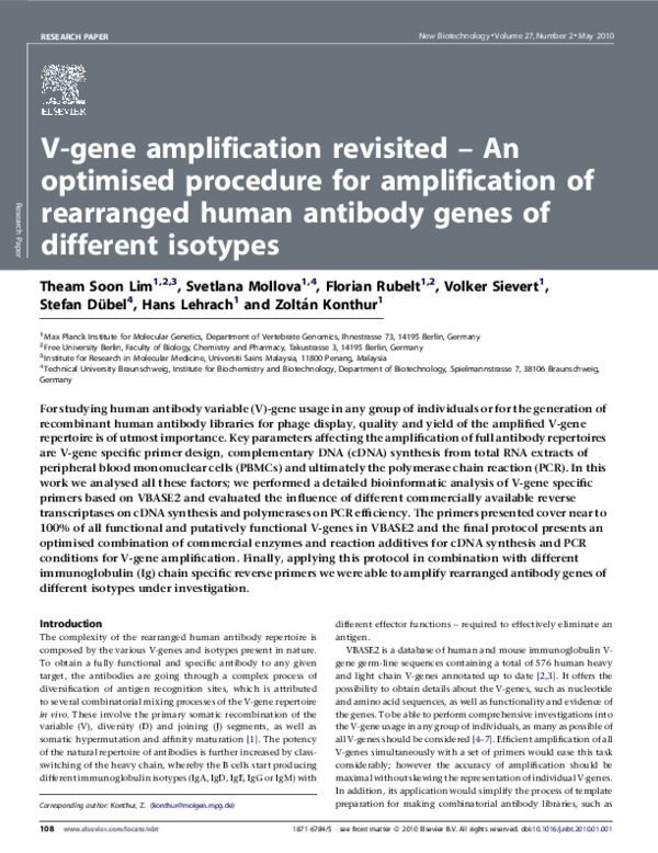 (PDF) V-gene amplification revisited – An optimised procedure for ...