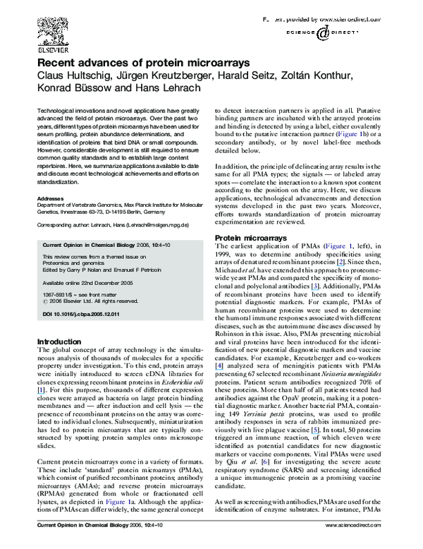 (PDF) Recent advances of protein microarrays
