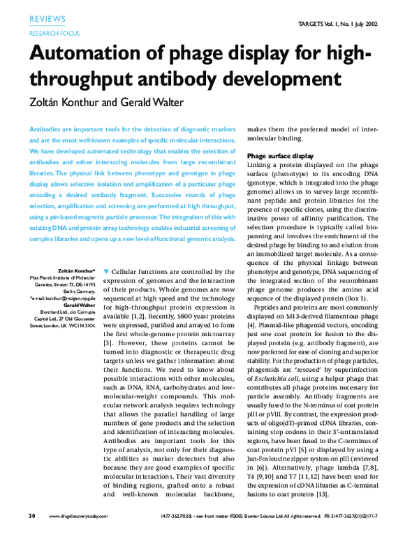 (PDF) Automation of phage display for high-throughput antibody development