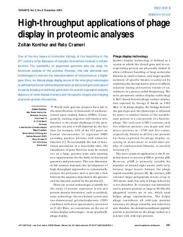 (PDF) High-throughput applications of phage display in proteomic analyses