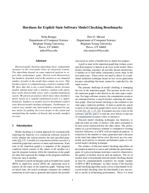 (PDF) Hardness for explicit state software model checking benchmarks