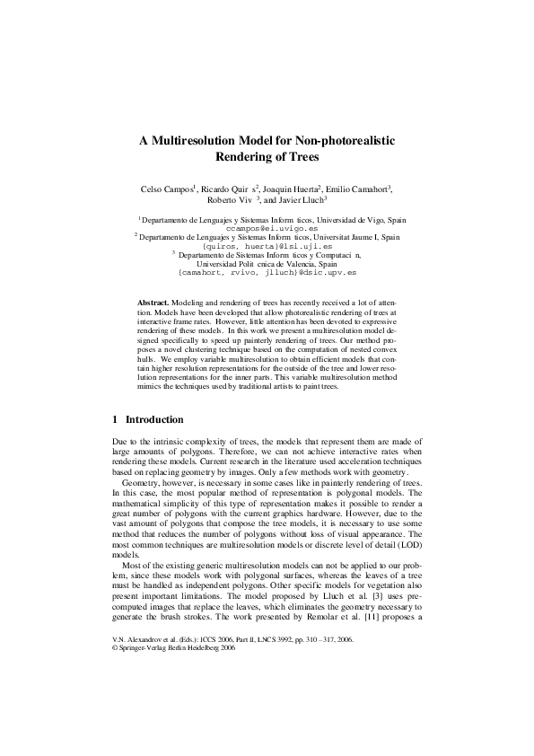 (PDF) A Multiresolution Model for Non-photorealistic Rendering of Trees