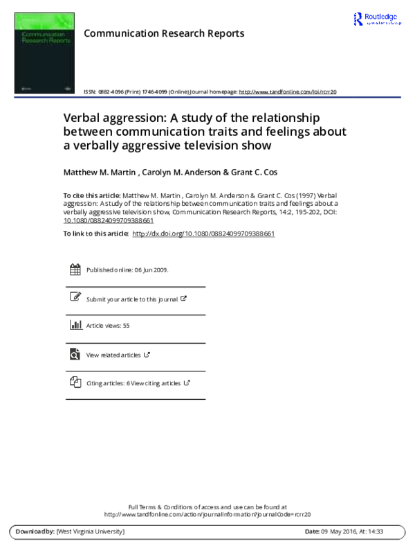 (PDF) Verbal aggression: A study of the relationship between ...