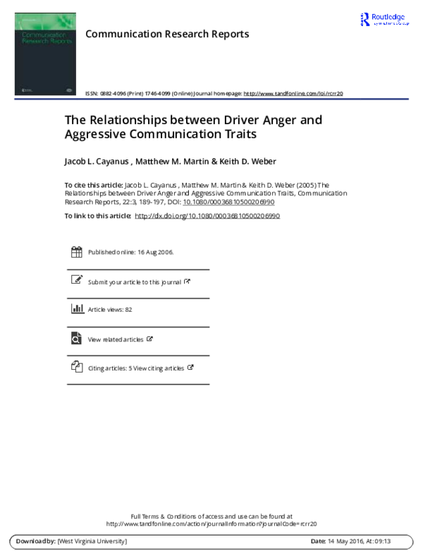(PDF) The relationship between driver anger and aggressive ...