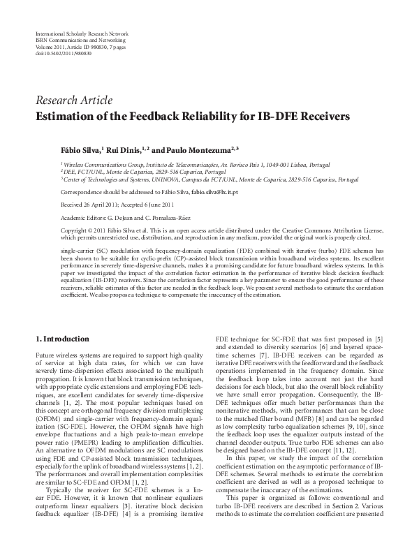 (PDF) Estimation of the Feedback Reliability for IB-DFE Receivers