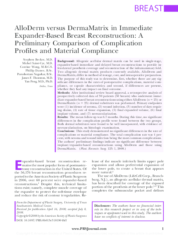(PDF) AlloDerm versus DermaMatrix in Immediate Expander-Based Breast ...