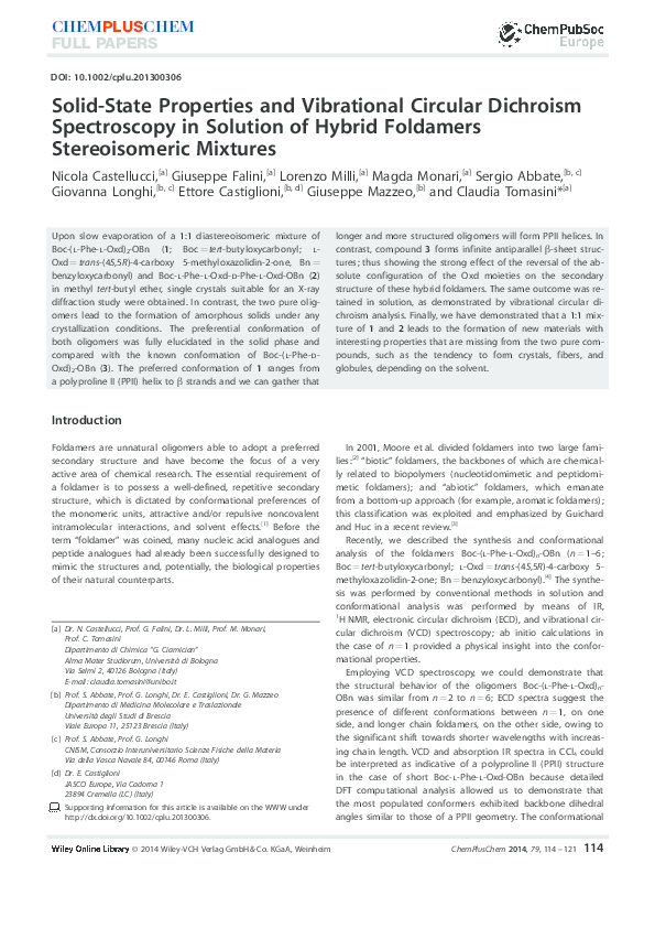 (PDF) Solid-State Properties and Vibrational Circular Dichroism Spectroscopy in Solution of ...