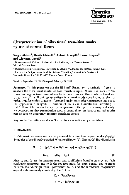 (PDF) Characterization of vibrational transition modes by use of normal ...