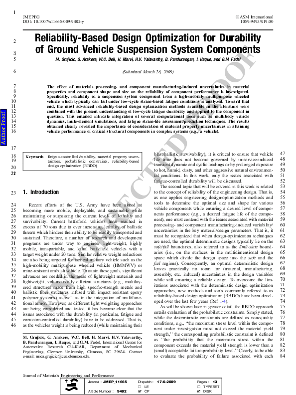 (PDF) Reliability-Based Design Optimization for Durability of Ground Vehicle Suspension System ...