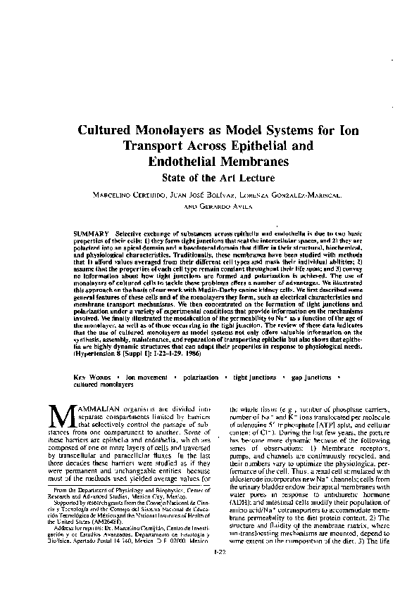 (PDF) Cultured Monolayers as Model Systems for Ion Transport Across ...