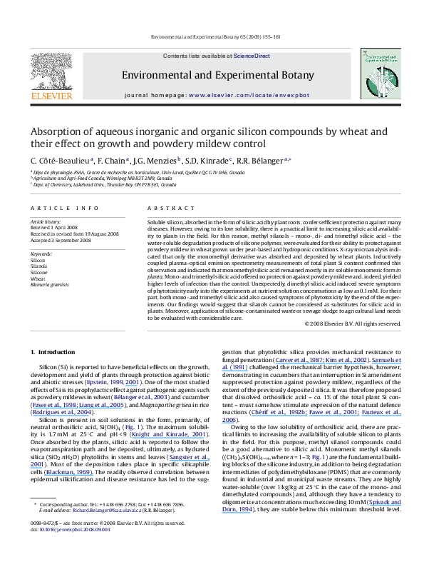 (PDF) Absorption of aqueous inorganic and organic silicon compounds by ...
