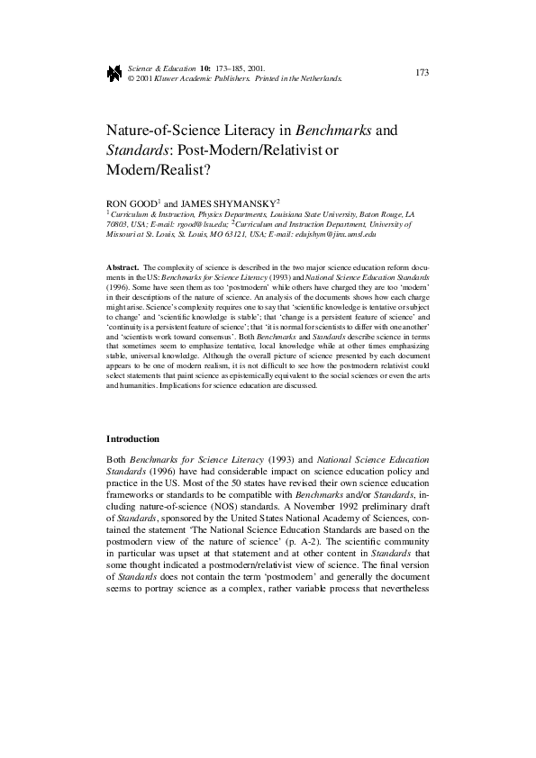 (PDF) Nature-of-Science Literacy in Benchmarks and Standards: Post ...