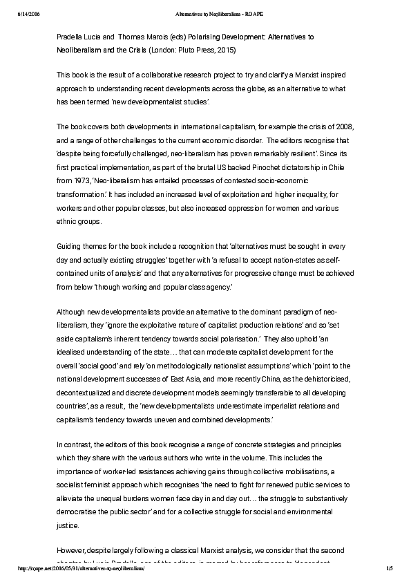 (PDF) Review of Polarizing Development: Alternatives to Neoliberalism and the Crisis By Andy ...
