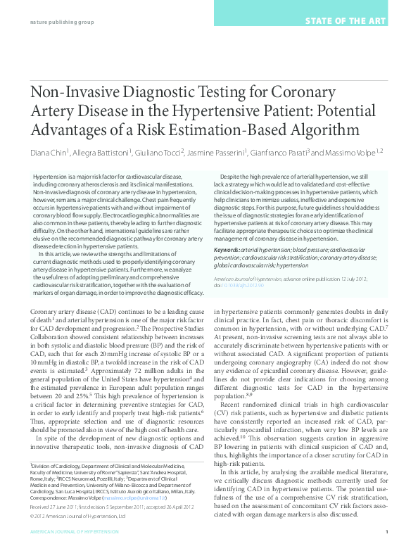 (PDF) Non-invasive diagnostic testing for coronary artery disease in ...
