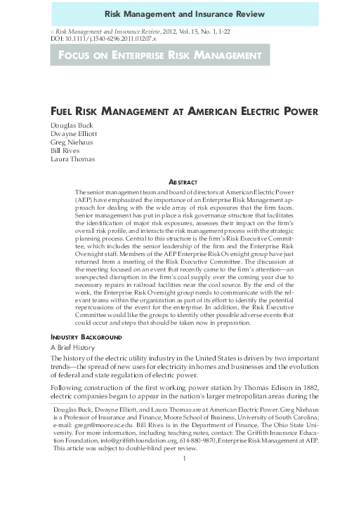(PDF) Fuel Risk Management at American Electric Power