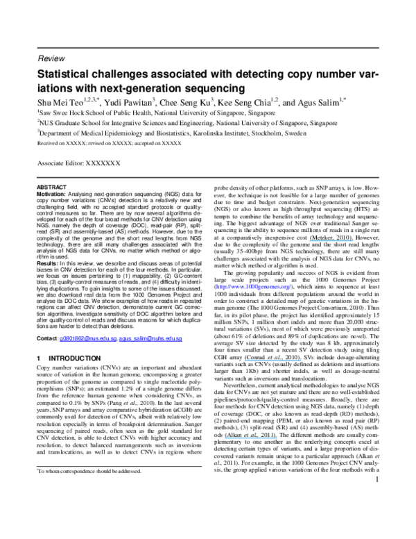 Pdf Statistical Challenges Associated With Detecting Copy Number Variations With Next