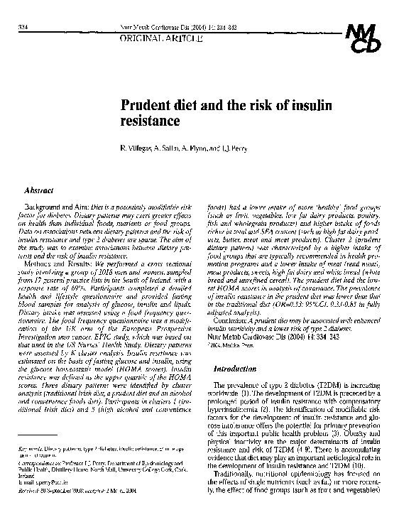(PDF) Prudent diet and the risk of insulin resistance