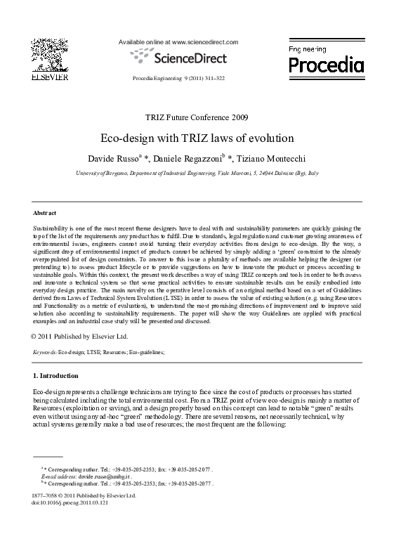 (PDF) Eco-design with TRIZ laws of evolution