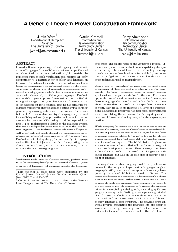 (PDF) A Generic Theorem Prover Construction Framework