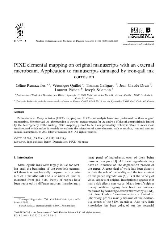 (PDF) PIXE elemental mapping on original manuscripts with an external microbeam. Application to ...