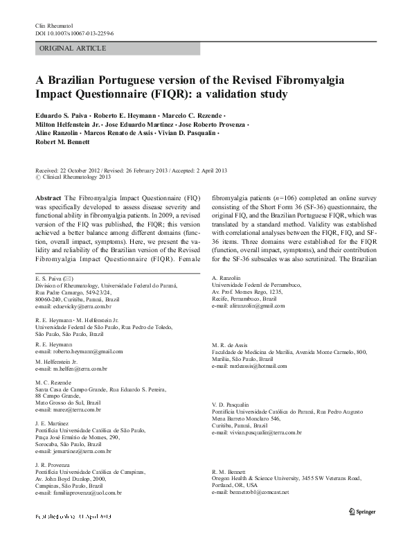 (PDF) A Brazilian Portuguese version of the Revised Fibromyalgia Impact ...