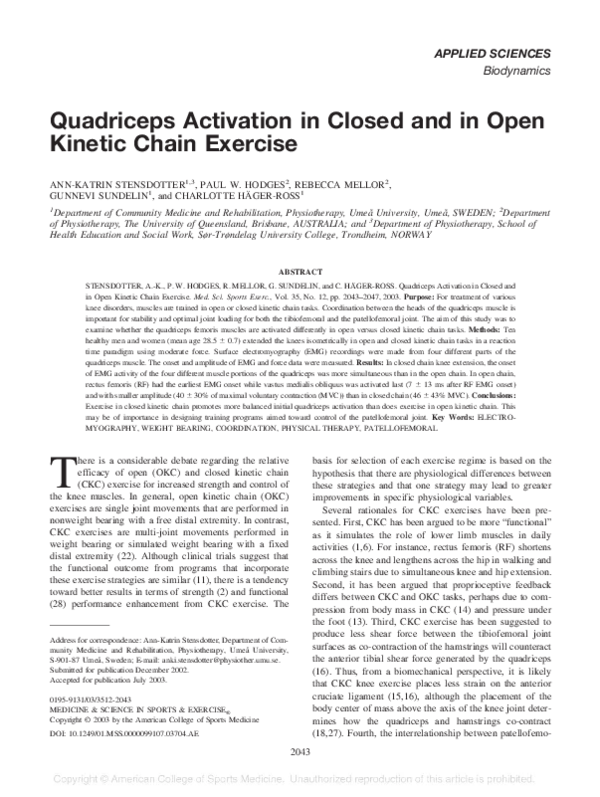 (PDF) Quadriceps Activation in Closed and in Open Kinetic Chain Exercise