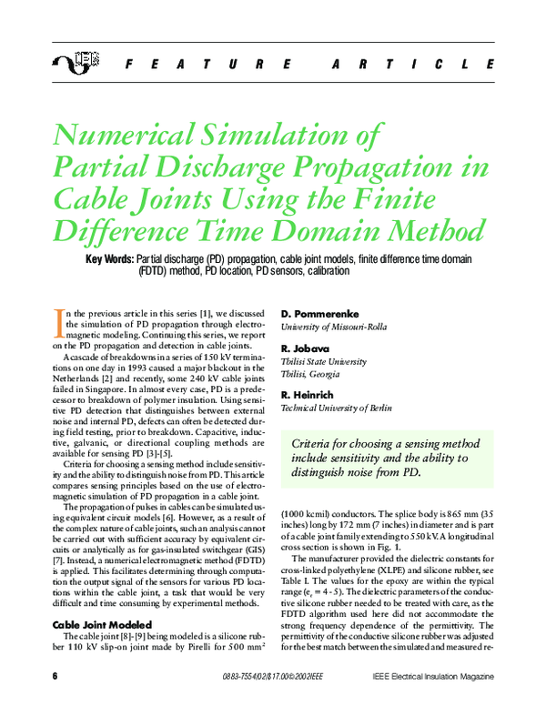 Pdf Numerical Simulation Of Partial Discharge Propagation In Cable