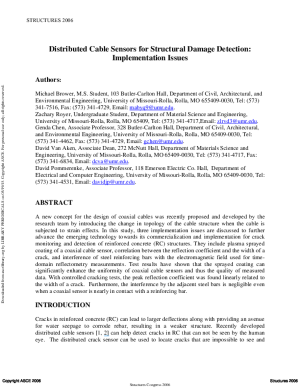 (PDF) Distributed Cable Sensors for Structural Damage Detection: Implementation Issues