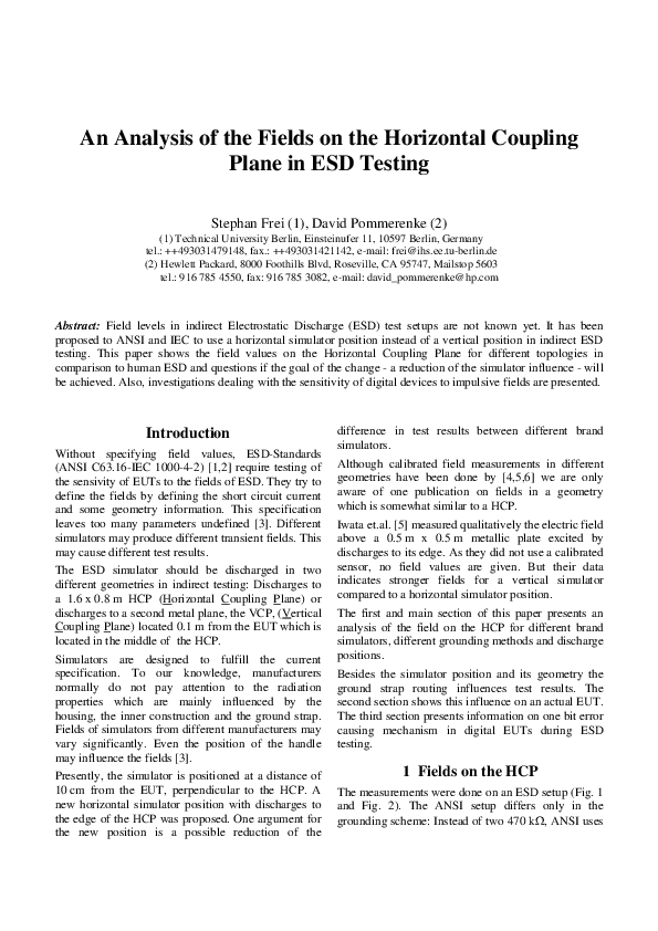 (PDF) An Analysis Of The Fields On The Horizontal Coupling Plane In Esd ...