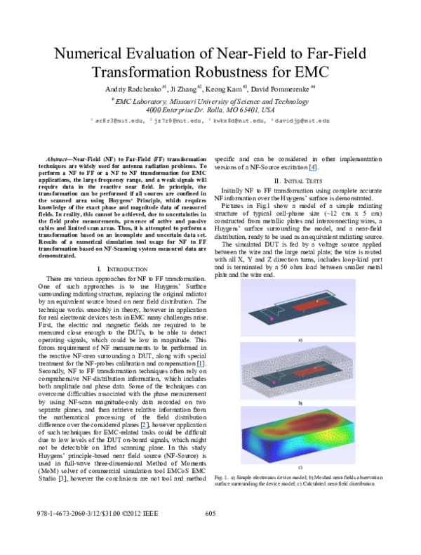 (PDF) Numerical evaluation of Near-Field to Far-Field transformation robustness for EMC