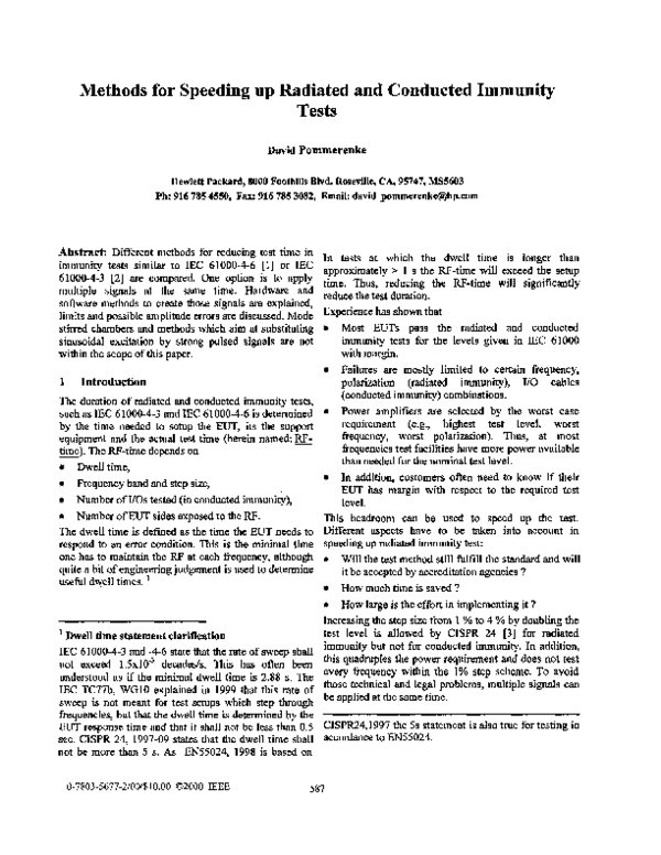 (PDF) Methods for speeding up radiated and conducted immunity tests