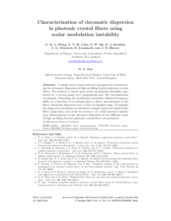 (PDF) Characterization of chromatic dispersion in photonic crystal fibers using scalar ...