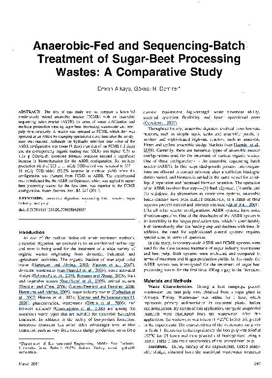 (PDF) Anaerobic-fed and sequencing-batch treatment of sugar-beet ...