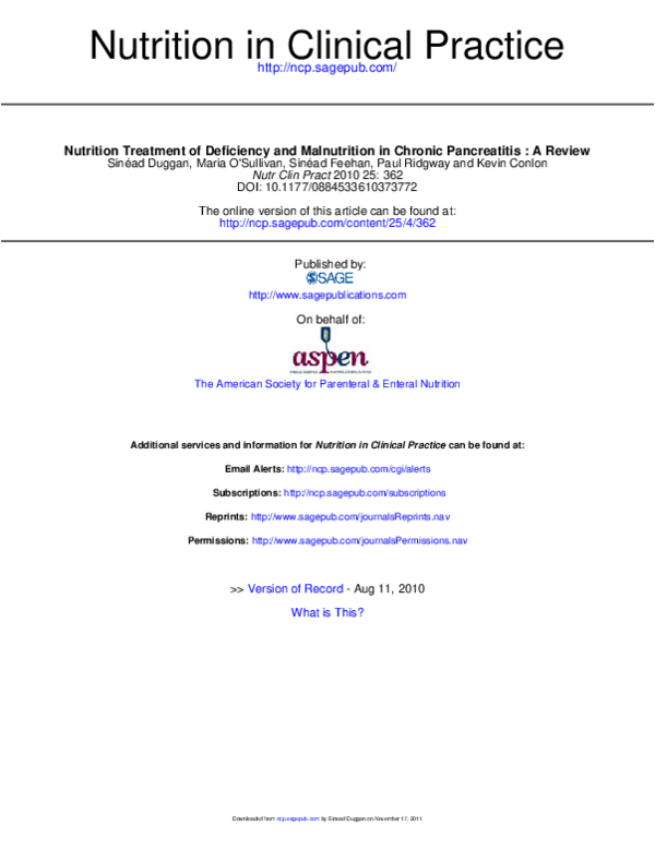 (PDF) Nutrition treatment of deficiency and malnutrition in chronic ...