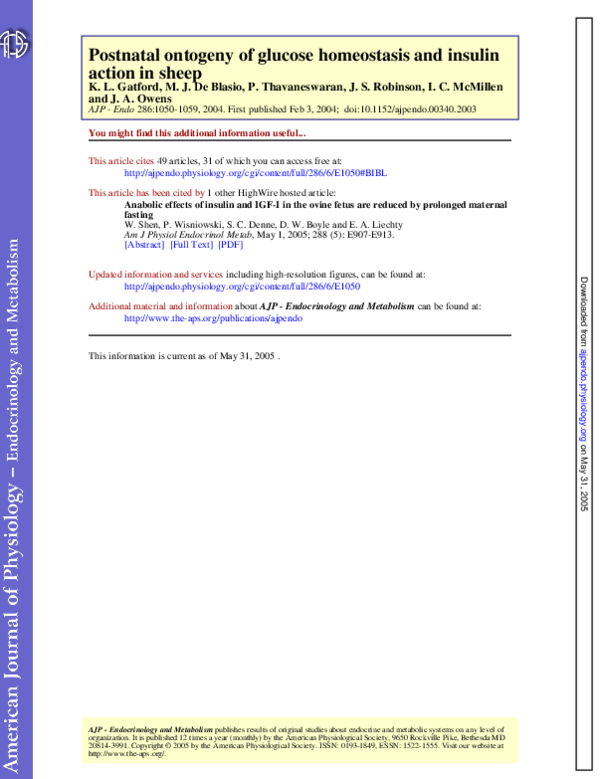 (PDF) Postnatal ontogeny of glucose homeostasis and insulin action in sheep