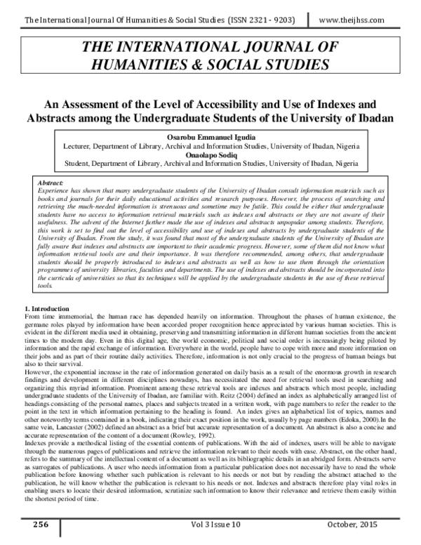 (PDF) An Assessment of the Level of Accessibility and Use of Indexes ...