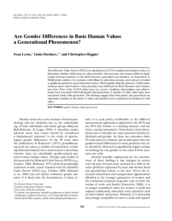 (PDF) Are Gender Differences in Basic Human Values a Generational ...