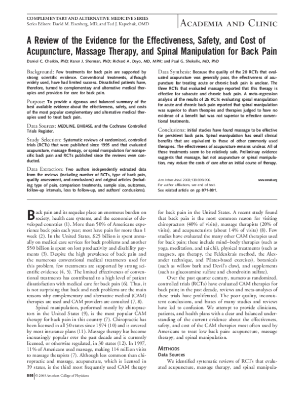 (PDF) A review of the evidence for the effectiveness, safety, and cost of acupuncture, massage ...